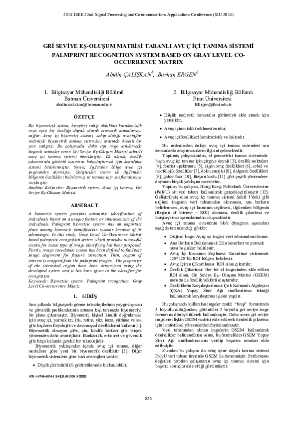 Pdf Grİ Sevİye EŞ OluŞum Matrİsİ Tabanli AvuÇ İÇİ Tanima Sİstemİ Palmprint Recognition System