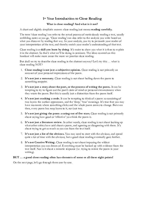 (PDF) 1st Year Introduction to Close Reading