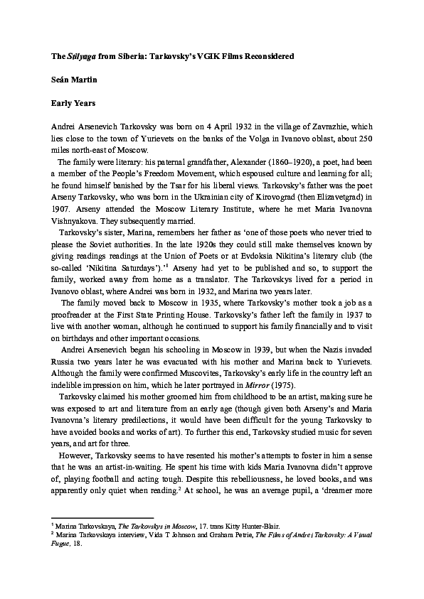 (PDF) The Stilyaga from Siberia: Tarkovsky's VGIK Films Reconsidered