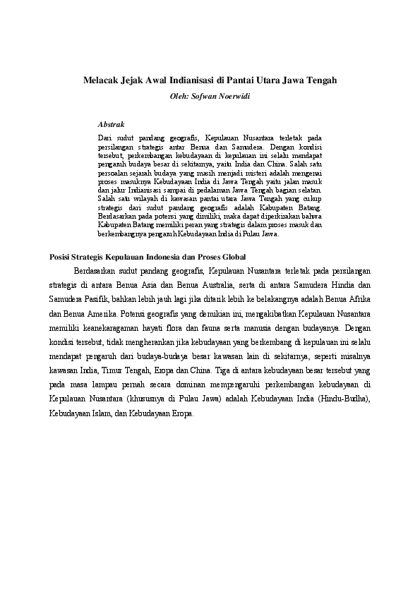 (PDF) Melacak Jejak Awal Indianisasi di Pantai Utara Jawa Tengah