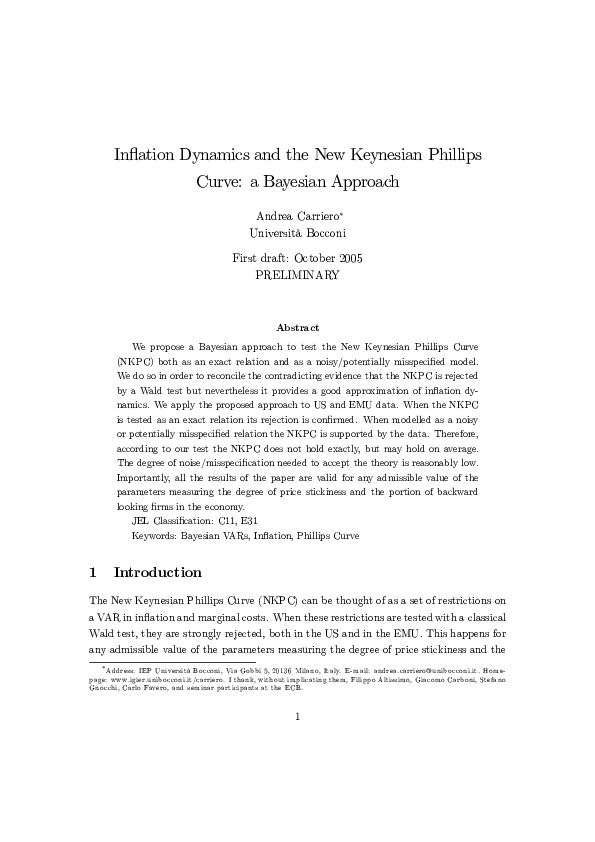 (PDF) Inflation Dynamics and the New Keynesian Phillips Curve: a Bayesian Approach