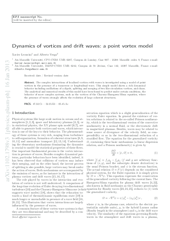 (PDF) Interaction of vortices and drift waves: a point vortex model ...