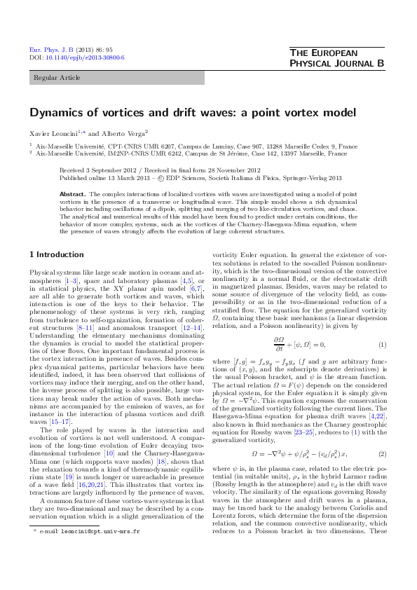 (PDF) Dynamics of vortices and drift waves: a point vortex model ...