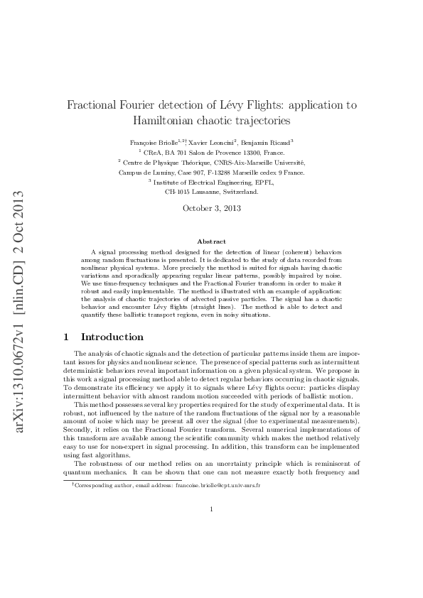 (PDF) Fractional Fourier Detection of L´evy Flights: Application to Hamiltonian Chaotic Trajectories