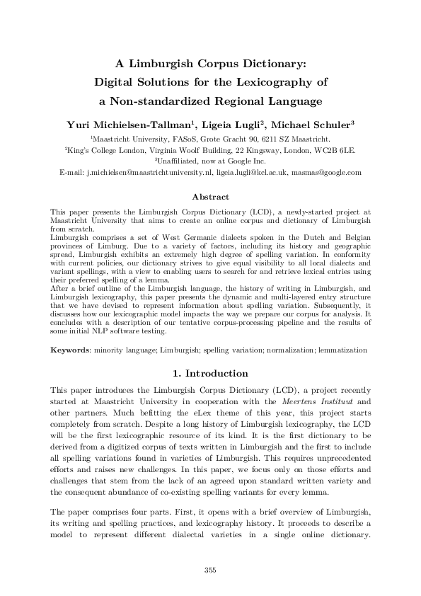 (PDF) A Limburgish Corpus Dictionary: Digital Solutions for the ...