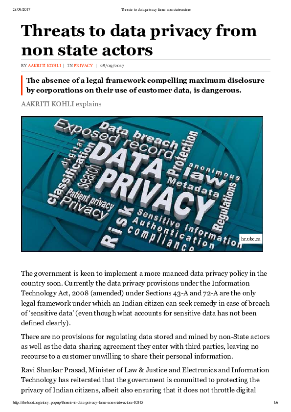 (PDF) Threats to Data Privacy from Non state Actors