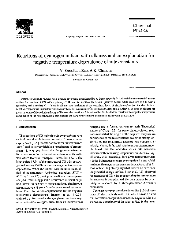 (PDF) Reactions of cyanogen radical with alkanes and an explanation for ...