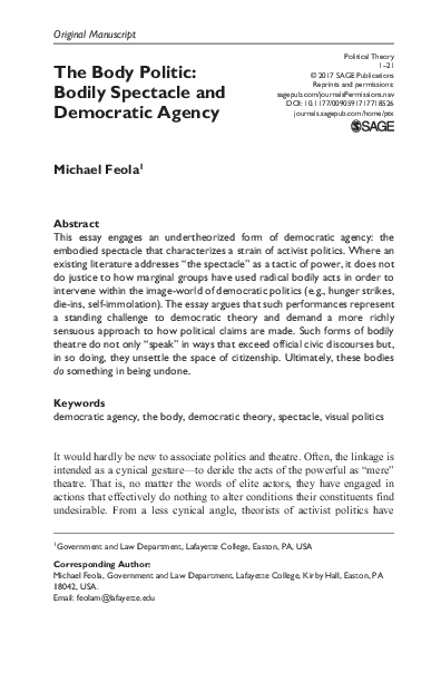 (PDF) The Body Politic: Bodily Spectacle and Democratic Agency