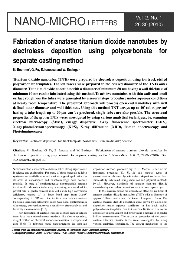 (PDF) Fabrication of anatase titanium dioxide nanotubes by electroless deposition using ...
