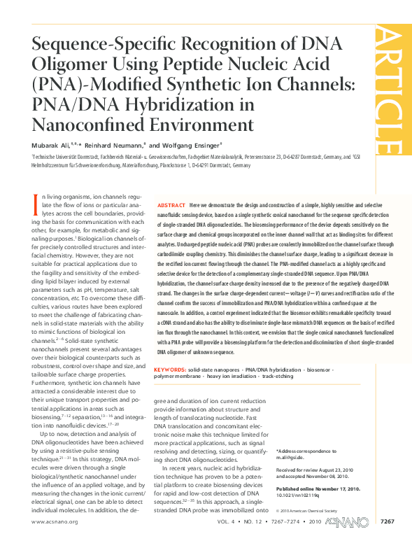 (PDF) Sequence-Specific Recognition of DNA Oligomer Using Peptide Nucleic Acid (PNA)-Modified ...