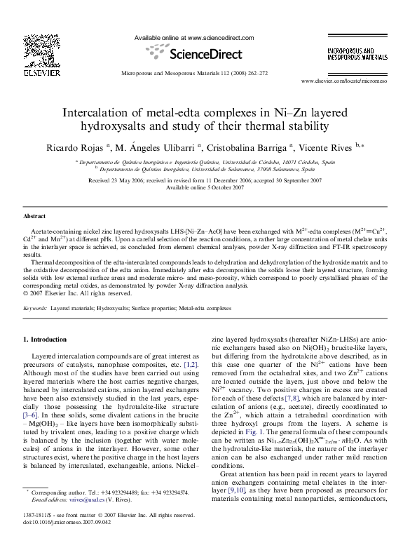 (PDF) Intercalation of metal-edta complexes in Ni–Zn layered ...