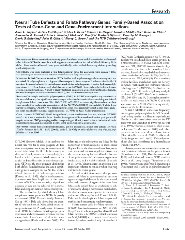 (PDF) Neural Tube Defects and Folate Pathway Genes: Family-Based ...
