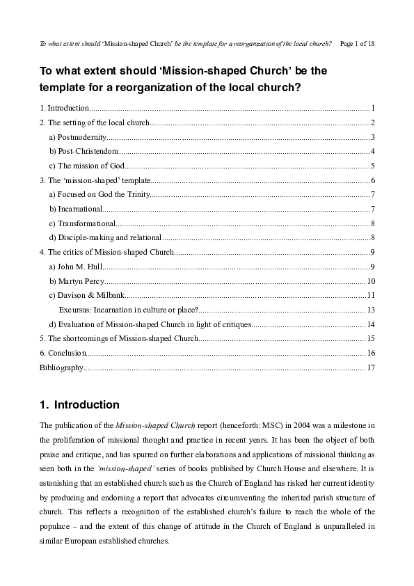 (PDF) To what extent should ʻMission-shaped Churchʼ be the template for ...