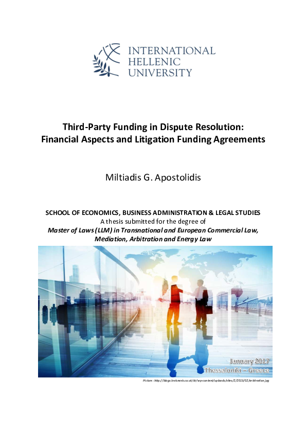 (PDF) Third-Party Funding in Dispute Resolution: Financial Aspects and ...