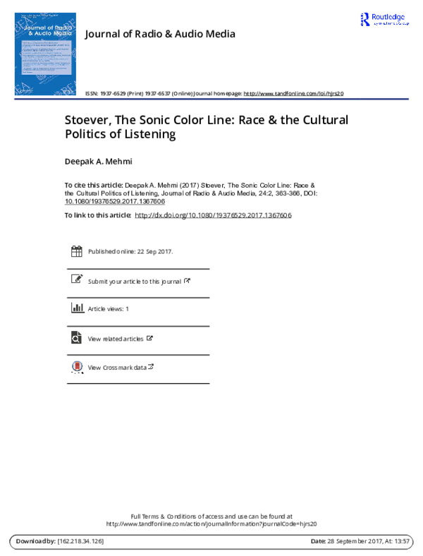 (PDF) Stoever, The Sonic Color Line: Race & the Cultural Politics of ...