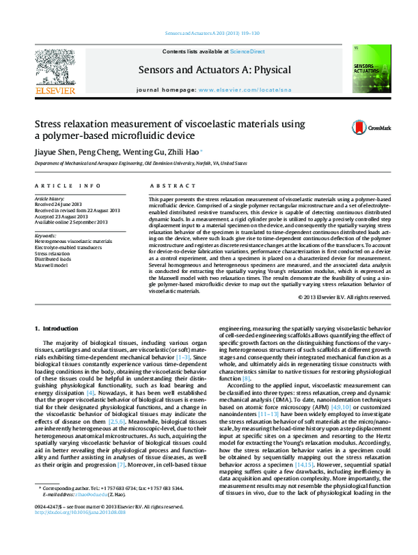 (PDF) Stress relaxation measurement of viscoelastic materials using a polymer-based microfluidic ...