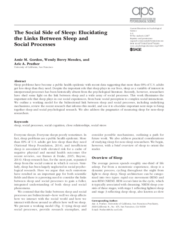 (PDF) The social side of sleep: Elucidating the links between sleep and ...