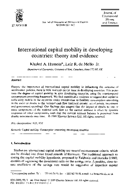 (PDF) International capital mobility in developing countries: theory ...