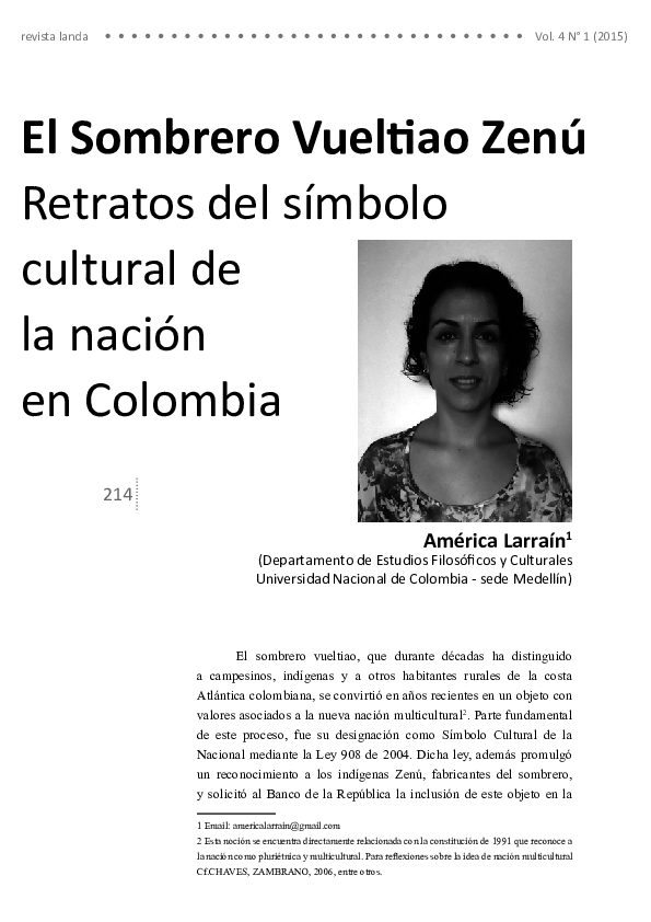 (PDF) El sombrero vueltiao Zenú. Retratos del símbolo cultural de la ...