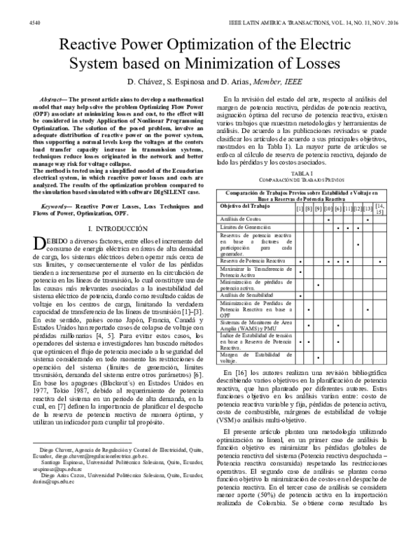 Pdf Reactive Power Optimization Of The Electric System Based On