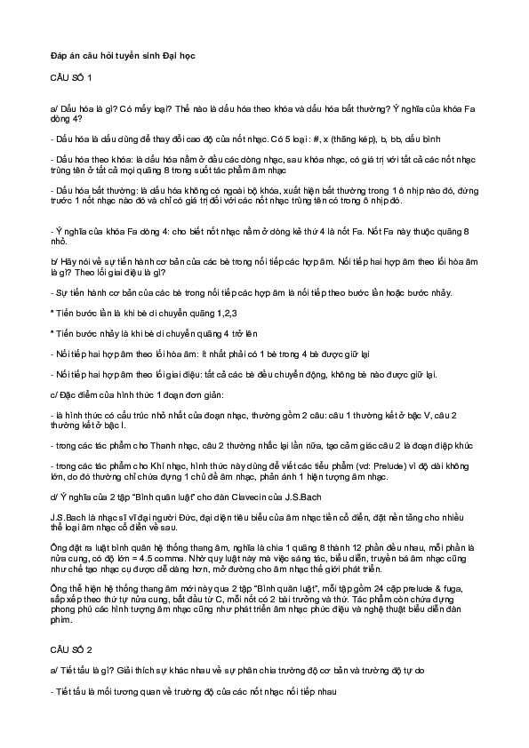 (DOC) Đáp án câu h i tuy n sinh Đ i h c CÂU S 1
