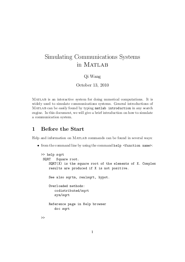 (PDF) Simulating Communications Systems in Matlab