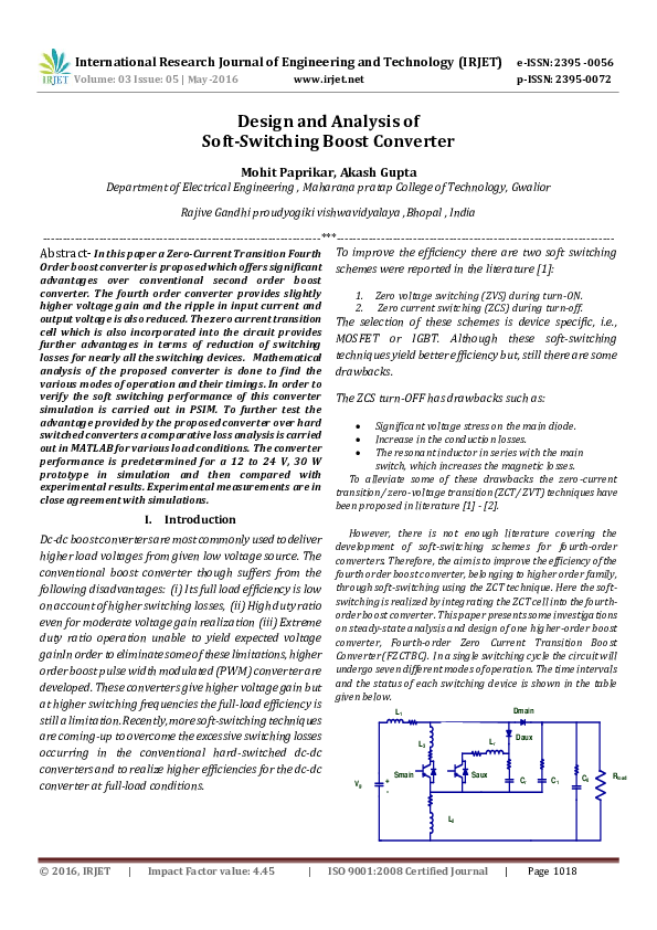 (PDF) Design and Analysis of Soft-Switching Boost Converter