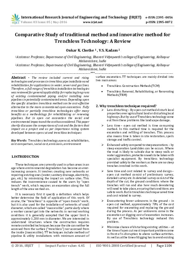 (PDF) Comparative Study of traditional method and innovative method for Trenchless Technology: A ...