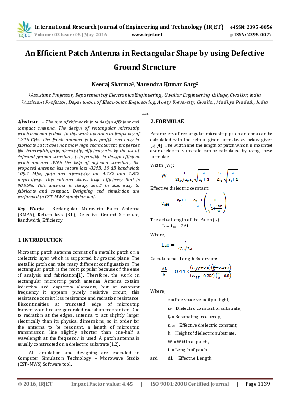 (PDF) An Efficient Patch Antenna in Rectangular Shape by using ...