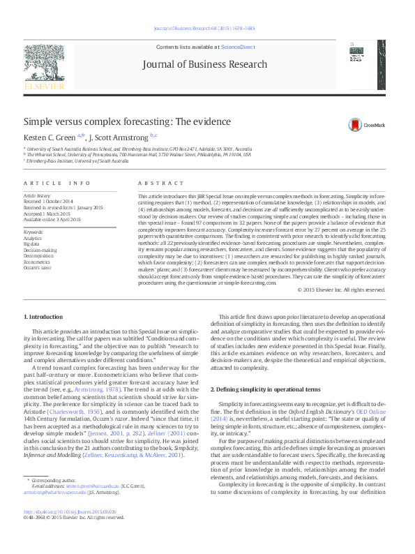 (PDF) Simple versus complex forecasting: The evidence
