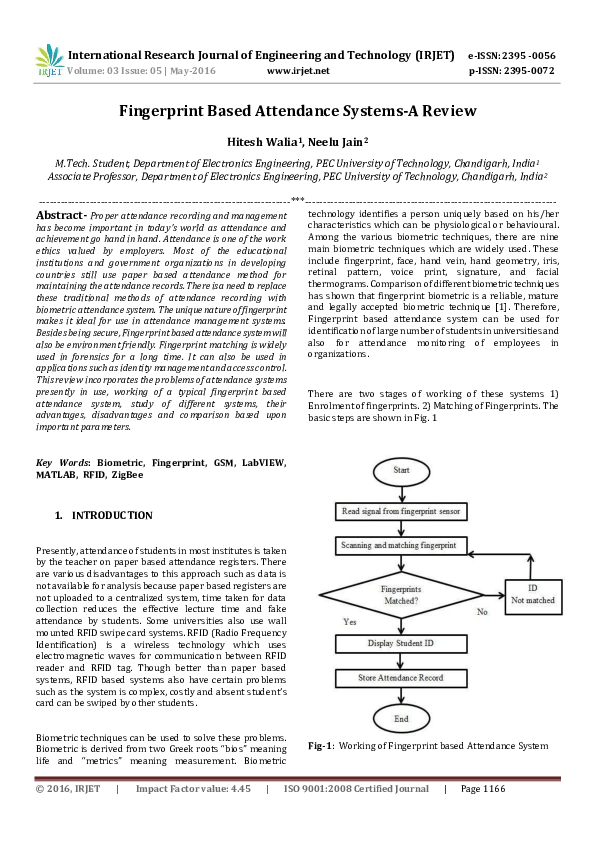 (PDF) Fingerprint Based Attendance Systems-A Review