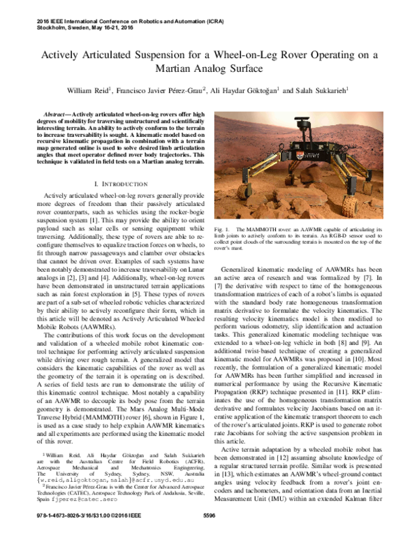 (PDF) Actively Articulated Suspension for a Wheel-on-Leg Rover ...
