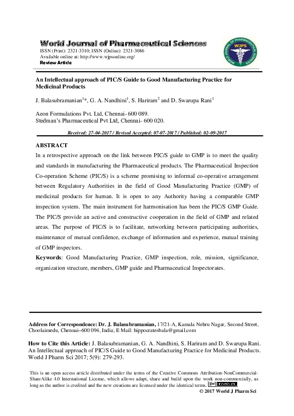 (PDF) An Intellectual approach of PIC/S Guide to Good Manufacturing ...