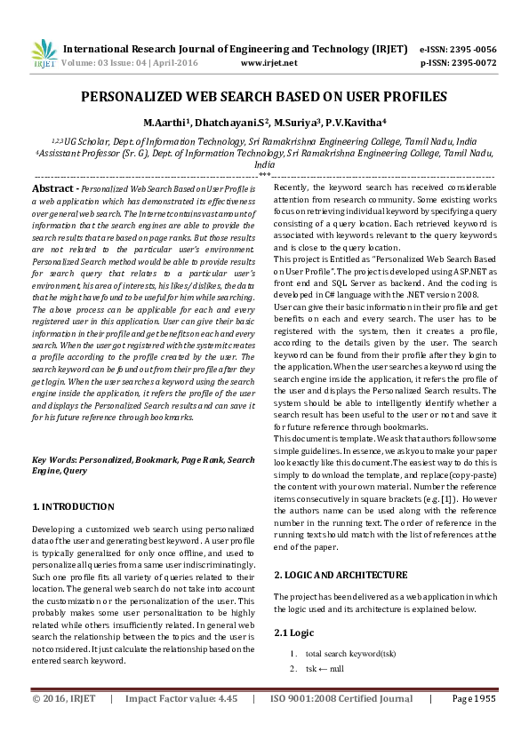 (PDF) PERSONALIZED WEB SEARCH BASED ON USER PROFILES