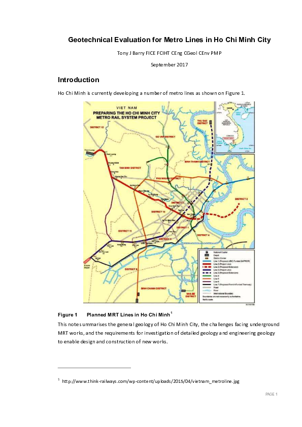 (PDF) Geotechnical Evaluation for Metro Lines in Ho Chi Minh City