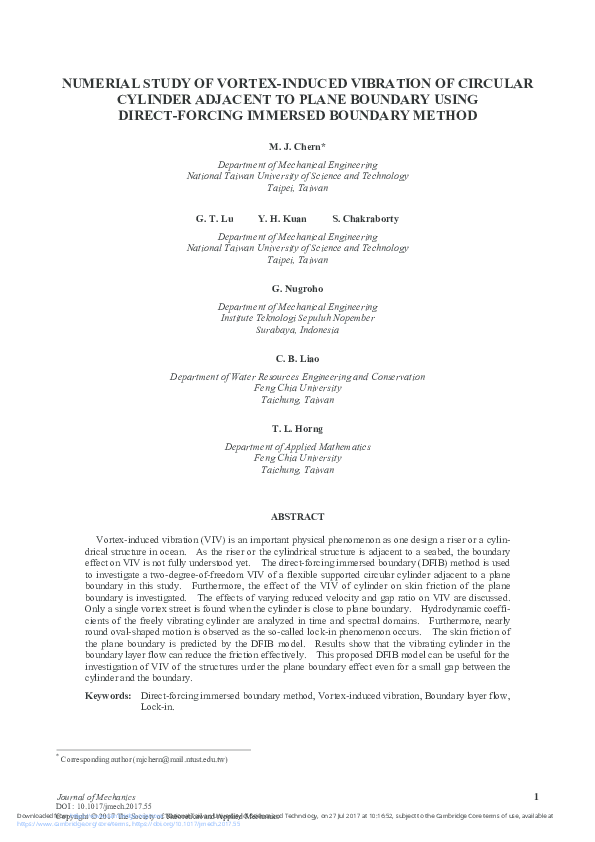 (PDF) NUMERIAL STUDY OF VORTEX-INDUCED VIBRATION OF CIRCULAR CYLINDER ...