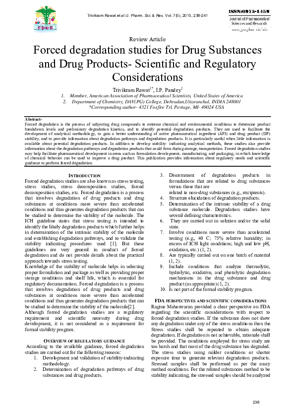 (PDF) Forced degradation studies for Drug Substances and Drug Products ...