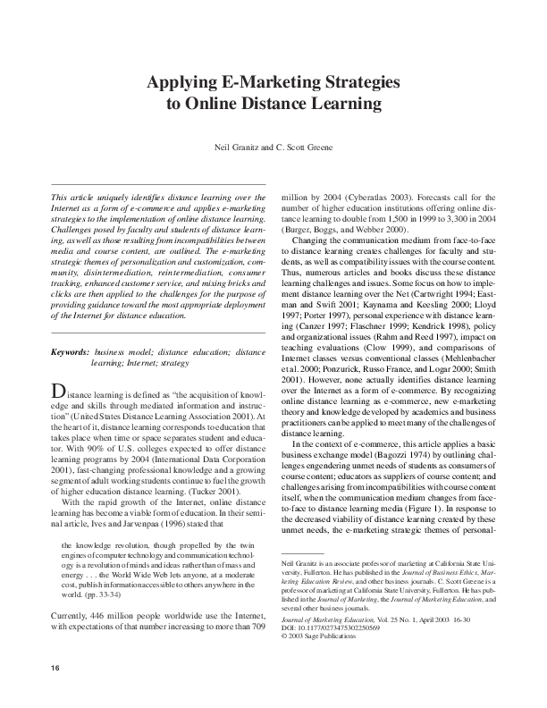 (PDF) Applying E-Marketing Strategies to Online Distance Learning