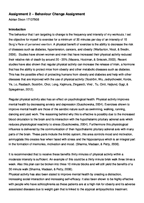 (DOC) Assignment 2 – Behaviour Change Assignment