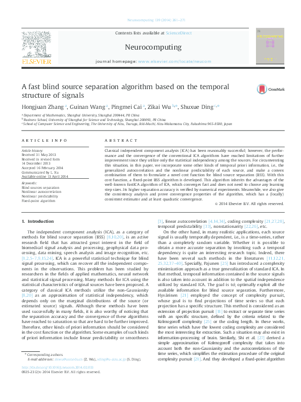 Pdf A Fast Blind Source Separation Algorithm Based On The Temporal Structure Of Signals 1543
