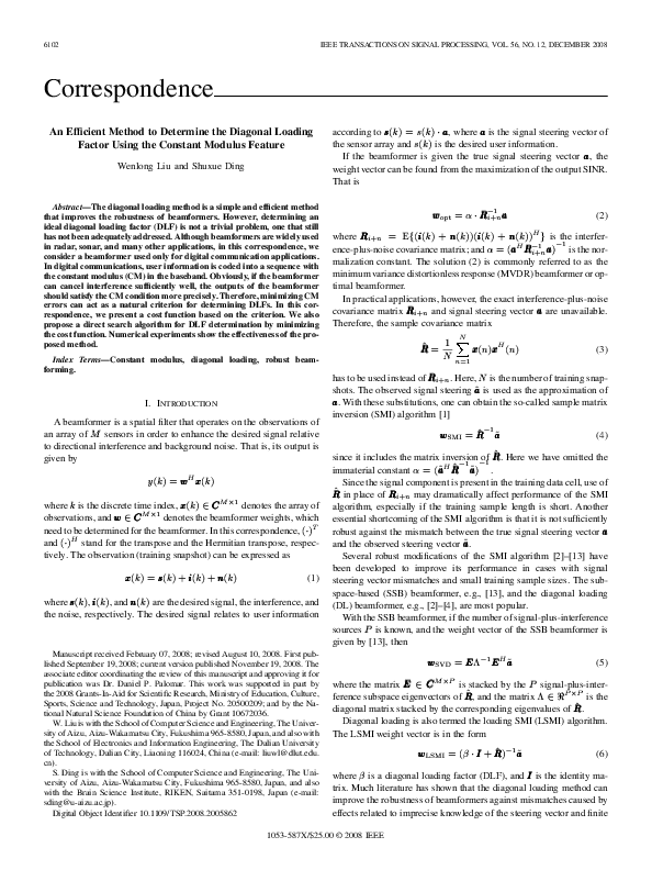 Pdf Diagonal Loading Factor Via Constant Modulus