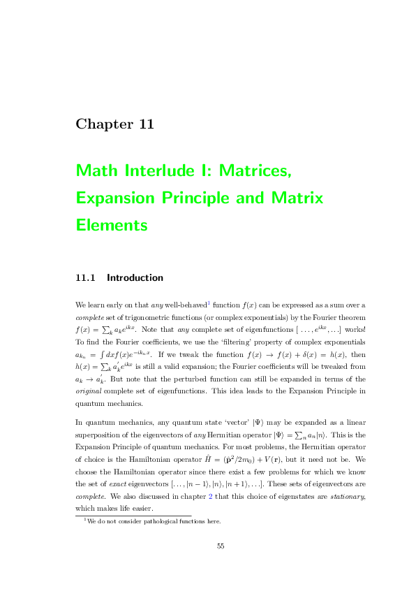 (PDF) Math Interlude I: Matrices, Expansion Principle and Matrix Elements