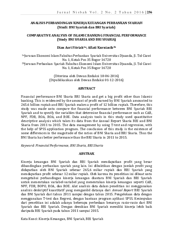 (PDF) ANALISIS PERBANDINGAN KINERJA KEUANGAN PERBANKAN SYARIAH