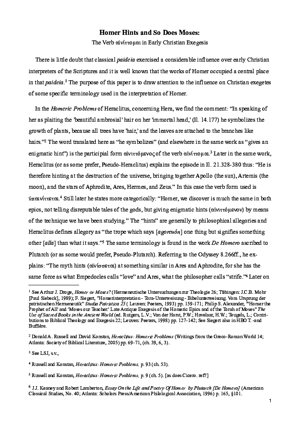 (PDF) Homer Hints and So Does Moses