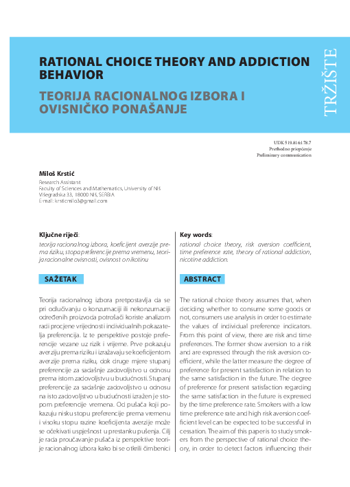 (PDF) RATIONAL CHOICE THEORY AND ADDICTION BEHAVIOR