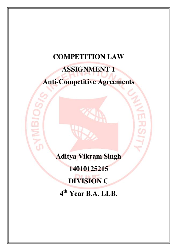 (PDF) COMPETITION LAW ASSIGNMENT 1 Anti-Competitive Agreements