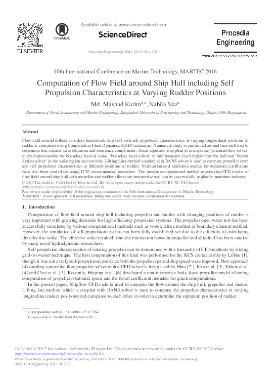 (PDF) Computation of Flow Field around Ship Hull including Self ...