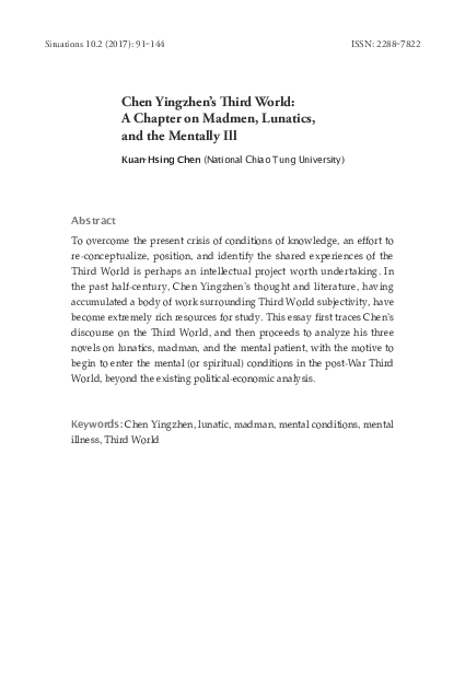 (PDF) Chen Yingzhen's Third World: A Chapter on Madmen, Lunatics, and ...