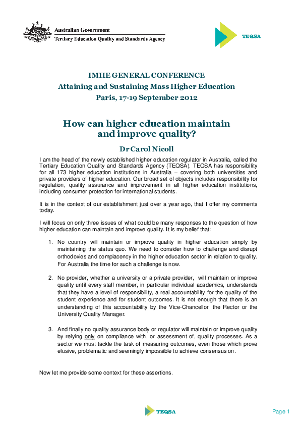 (PDF) IMHE GENERAL CONFERENCE Attaining and Sustaining Mass Higher ...