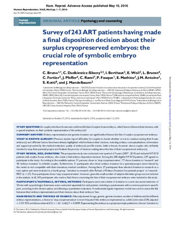 (PDF) Survey of 243 ART patients having made a final disposition ...